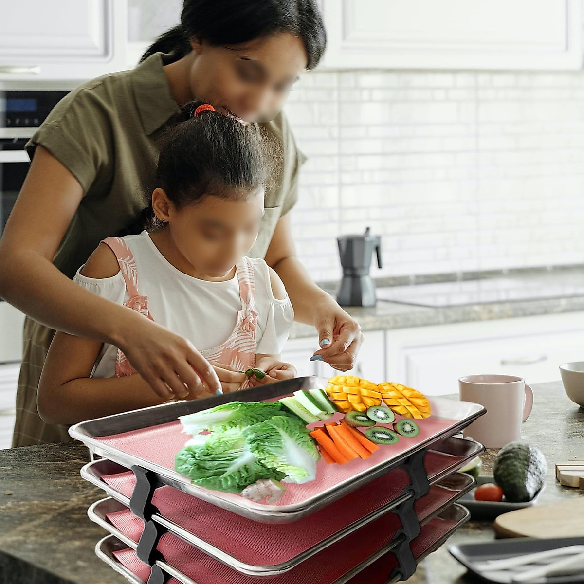 Baking Sheet Stackers, Baking Sheet Stacking Clips, Sheet Pan Stacking Clips, Cookie Tray Stacker Clips, Baking Sheet Dividers Set, Stacking Holder Rack for Baking Sheets and Trays (Blue,24pcs)