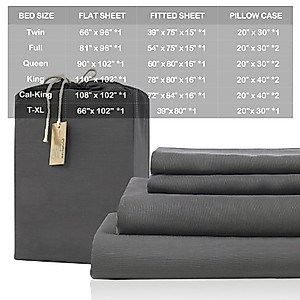 Charcoal Grey Linen-Textured Bed Sheets Set, Bamboo Rayon , Cotton , Linen Blend Bed Sheets Queen Size, Soft Cool & Breathable for Hot Sleepers,Durable Natural Organic Bed 15'' Deep Pocket - 4 Piece