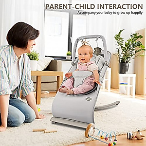 Baby Bouncer, Portable Bouncer Seat for Babies, Baby Swing 3-Point Harness for Newborn Babies (Grey)