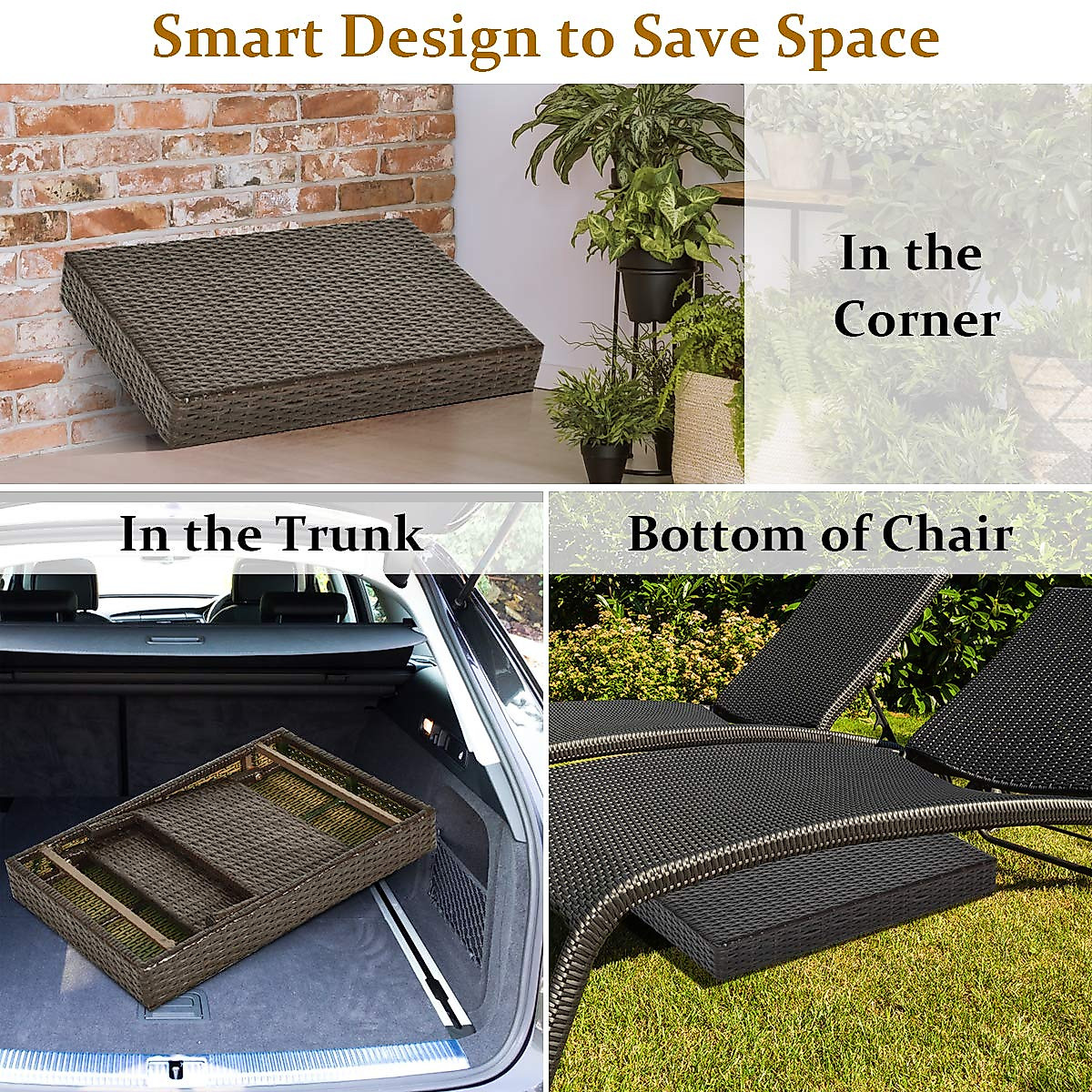 RELAX4LIFE Patio Rattan Side Table - Folding Coffee Table with Premium Brown PE Wicker & High-Duty Steel Frame, Outdoor Beside Table for Garden, Courtyard, Poolside (Brown)