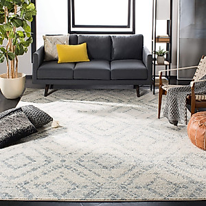 SAFAVIEH Adirondack Collection Area Rug - 8' x 10', Ivory & Light Blue, Modern Diamond Distressed Design, Non-Shedding & Easy Care, Ideal for High Traffic Areas in Living Room, Bedroom (ADR131T)