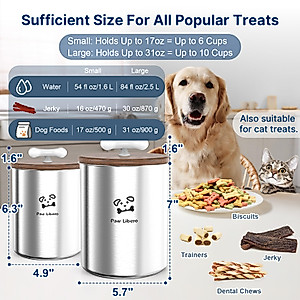 17 oz/6 cups+31 oz/10 cups 2PK Stainless Steel Dog Treat Container Airtight with Wooden Lid to Keep Fresh, Metal Dog Food Storage Container with Ceramic Bone Handle, Easy Clean Dog Treat Jar Bin