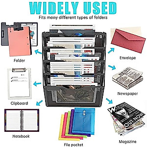 LQPAFZ 5 Tier Magnetic File Holder - for File Cabinets, Refrigerator, Whiteboard, Office, No Drilling Installation Large Capacity Black Magnetic File Holder