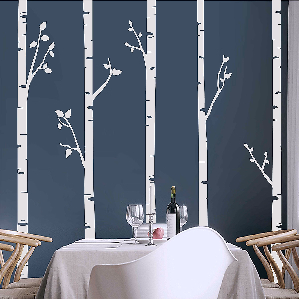 244cm Tall Unique 5 White Birch Trees with Branches Huge Size Wall Stickers for Kids Room Nursery Baby Wall Decals D641 (White)