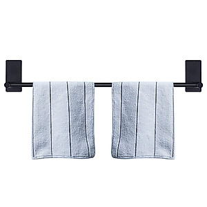 NearMoon Self Adhesive Bathroom Towel Bar- Stainless Steel Bath Wall Shelf Rack Hanging Towel Stick On Sticky Hanger Contemporary Style, NO Drilling (1 Pack, Matte Black, 27-Inch Towel Rack)