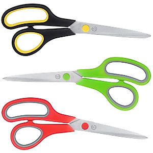 Scissors, WS 8" Multipurpose Scissors Bulk 3-Pack, Razor Sharp Blade Shears, Comfort-Grip Handles,Left/Right Handed, Strong Sharp Scissors Office Home School Sewing Fabric Craft Supplies