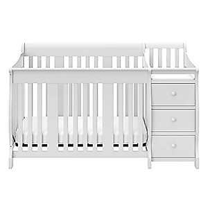 Storkcraft Portofino 5-in-1 Convertible Crib and Changer (White) – Changing Table Combo with Drawer, Converts to Toddler Bed, Daybed Full-Size Storage Drawer