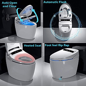Smart Advance Luxury Bidet Toilet,Elongated One Piece Adjustable Functions Bidet Seats with Soft Closing Seat Functions and Air Dryer,Hip Cleaning Nozzle Cleaning, White