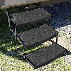 OKBA RV Step Covers Wrap Around, RV Camper Step Covers for 22 Inch RV Camper 8-10" Deep Radius Steps Only - 3 Pack Gray RV Step Rug Carpets