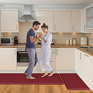 HappyTrends Kitchen Mat,17.3"x28"+17.3"x60" Red, Cushioned Comfort Anti-Fatigue Waterproof Floor Mat Kitchen Rugs, Thick Perfect Ergonomic Foam Standing mat for Kitchen, Home, Office, Laundry