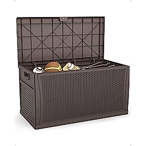 DEXSO Deck Box 120 Gallons Outdoor Storage Box for Patio Cushions Pillows Sofa Cover Gardening Tools Kids Toy Pool Towel & Chemicals, Open & Close with One Hand, Black