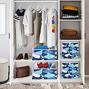 xigua Shark Rectangle Storage Bin Large Collapsible Storage Box Canvas Storage Basket for Home,Office,Books,Nursery,Kid's Toys,Closet