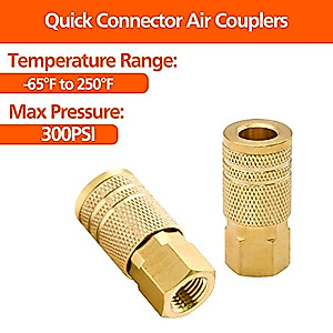 1/4-Inch Brass Female Industrial Coupler, 5/10/14/20 Pack 1/4 Inch Air Hose Fittings NPT Female Quick Connector Air Coupler for Professional Jobsites and Automotive Shops (10 Pack Female Coupler)
