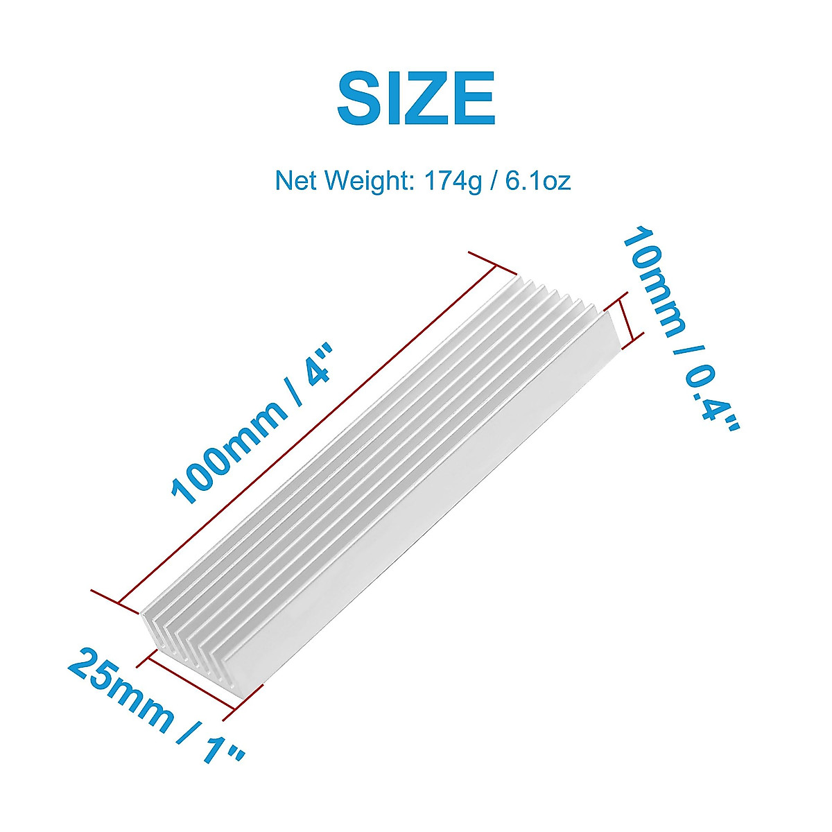 uxcell 5 Pcs Aluminum Heat Sink, Silver Tone Aluminium Radiator Heatsink Cooling Fins Cooler for Led Amplifier Transistor IC Module, 100x25x10mm/4 x1 x0.4