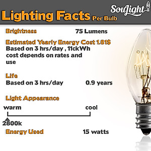 Salt Rock Lamp Bulb 15 Watt Replacement Bulbs for Himalayan Salt Lamps & Baskets, Chandeliers, Candle & Wax Warmers, Night Lights. E12 Socket, C7, Warm White – 8 Pack