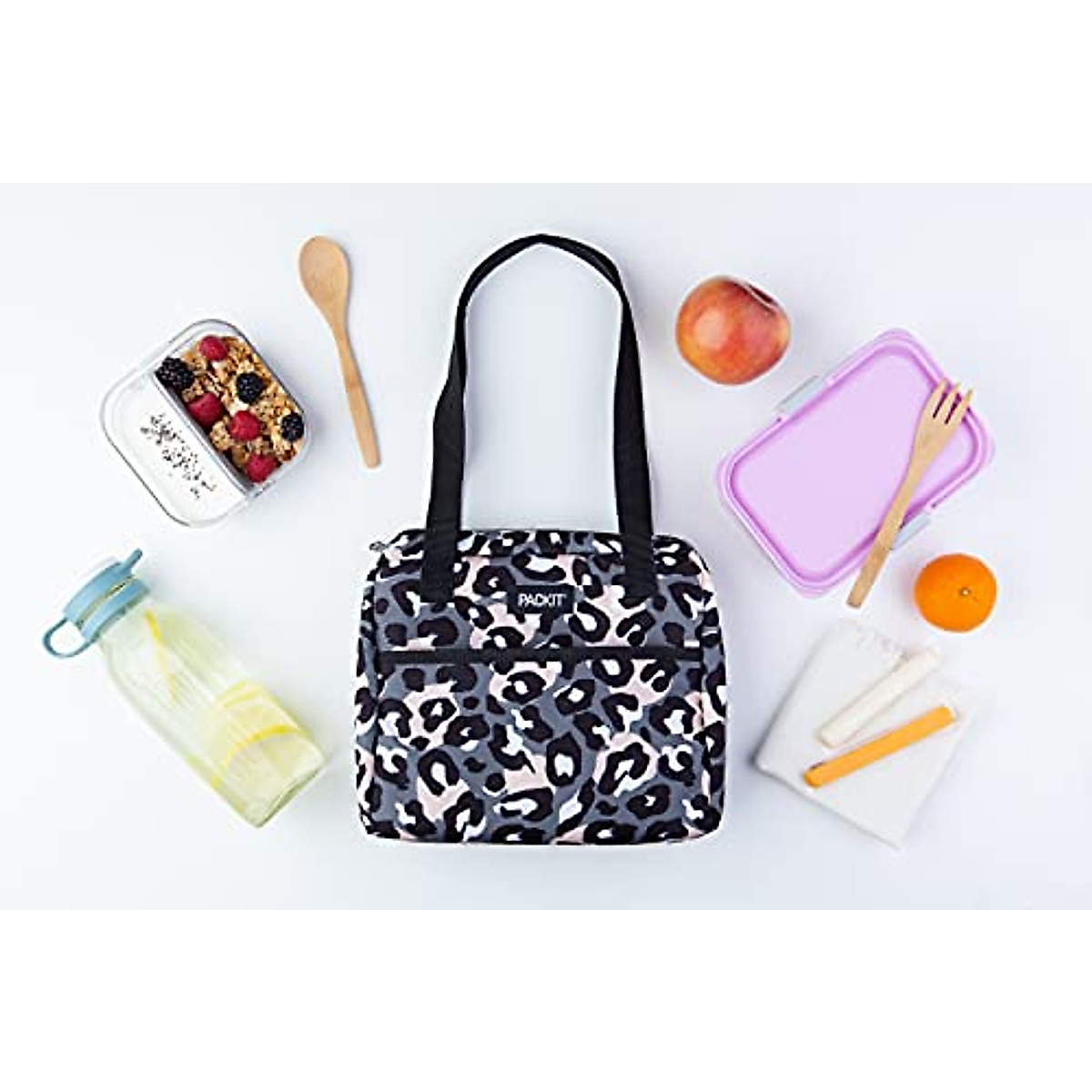 PackIt Freezable Hampton Lunch Bag, Wild Leopard Gray, Built with EcoFreeze Technology, Collapsible, Reusable, Zip Closure with Front Pocket and Shoulder Straps, Perfect for Tweens and Adults