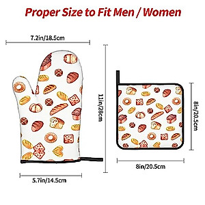 Painted Bread Oven Mitts and Pot Holders Sets 4pcs Heat Resistant Waterproof for Cooking Baking Grilling