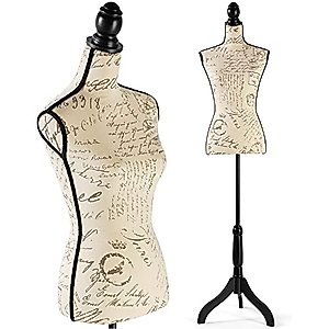 Female Mannequin Torso with Stand, Height Adjustable from 52'' to 67'' Dress Form with Tripod Base, for Dress Jewelry, Display, Beige Printing