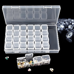 Lookathot 28 Nail Art Adjustable Plastic Storage Boxs Container- Portable Arts Crafts Organizer Case- for Rhinestone Bead Rings Jewelry Gems Earrings