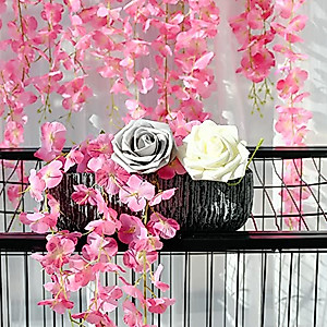 Mandy's 12pack Hot Pink Flowers Flowers Artificial Silk Wisteria Vine Ratta Hanging Fake Plants 43” for Home Party Wedding Decorations