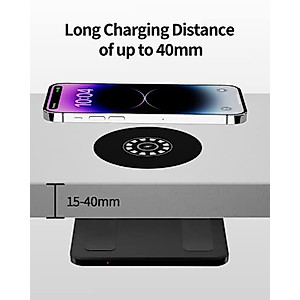 Eazpower Invisible Wireless Charger - 40MM(1.57") Under Desk Wireless Phone Charger - Hidden Charging Pad Under Table for iPhone 14/13/12/11 and Samsung Galaxy S23/S22/S21 (Adapter Included)