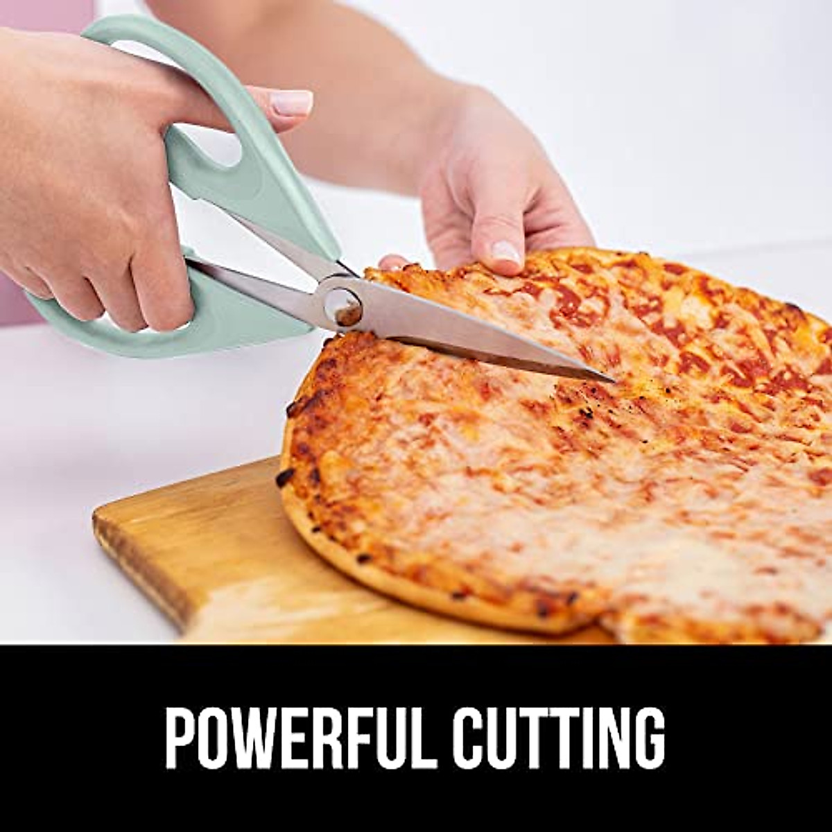 Gorilla Grip All Purpose Food Kitchen Shears, Extra Large, Heavy Duty, Stainless Steel Sharp Blades, Comfortable Handle Scissors with Blade Guard, Cutting Tool, Cut Meat, Poultry, Vegetables, Mint