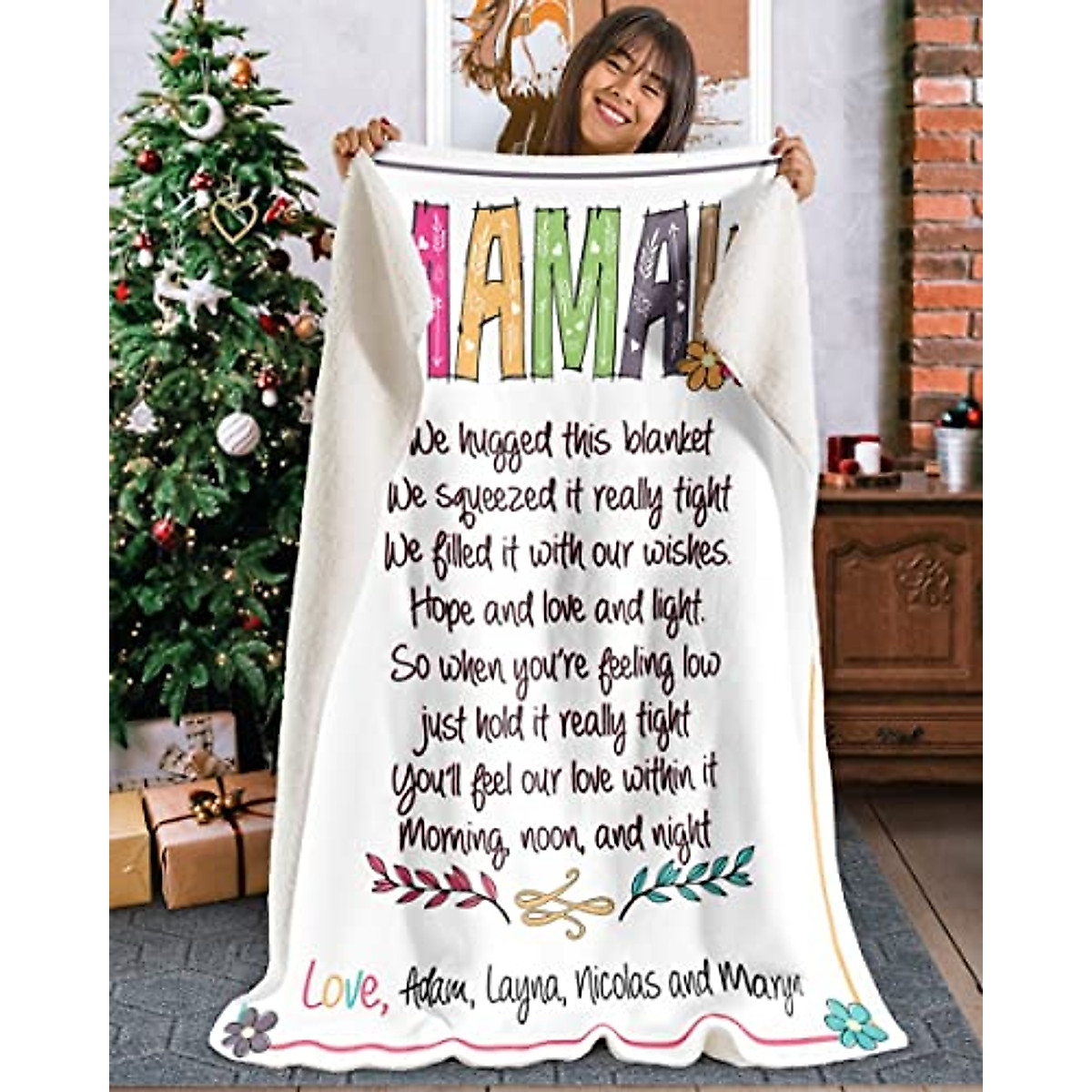 Personalized Grandma Blanket - Custom Grandma with Grandkids Name, Mothers Day Chirstmas Blanket Gift for Grandma, Nana, Mimi (A 8)