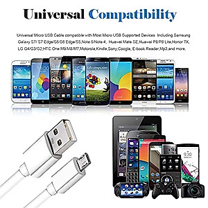 10FT Long Android Charger Cable Fast Charge,USB to Micro USB Cable White,Micro USB 2.0 Cable USB Micro Cable for Samsung Charger Cord Tablet Galaxy 7 S7 S6 Edge LG Phone,Charging Wire for Kindle Fire
