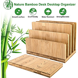100% Bamboo Desk File Mail Organizer Countertop, 4 Slots Wood Desktop File Folder Sorter Holder Organizer for Document Letter Envelope Mail Paper Folder Bill Filing, Paper Letter Desk Tray Organizer