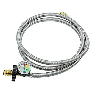 MENSI 6FT Upgraded Braided Universal POL 1/4 inch NPT & Inverted Male Flare Propane Tank Pigtail Hose with Gauge for Standard Two-Stage Regulator