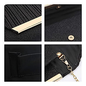 Dasein Women Glitter Envelope Evening Clutch Bags Formal Party Purses Wedding Bag Chain Cocktail Prom Bag (Black)
