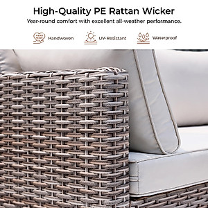 LuxaDomus Patio Furniture Set 5 Pieces, Outdoor Patio Conversation Set with Patio Table, Wicker Outdoor Sofa with Thickened Cushion, PE Rattan Outdoor Furniture Sectional Couch for Garden Backyard