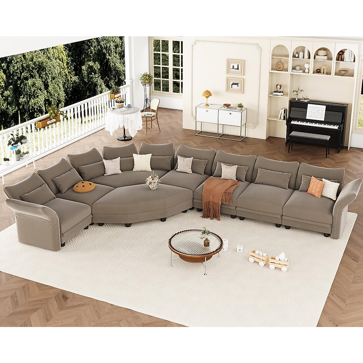 LLappuil Sectional Couch Convertible Oversize U Shaped Modular Sectional Sofa with Storage Easy Clean Anti-Scratch 8 Seat Velvet Sectional for Living Room, Brown