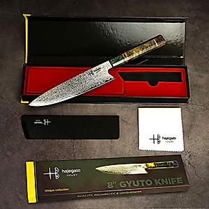 Damascus Chef Knife Gyuto Hajegato Unique One Of Kind Handle Professional 8 Inch Japanese Chefs Kitchen Knife Vg10 67 Layers Damascus Steel Knive with Sheath