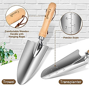Carsolt Garden Tool Set - 7 Piece Stainless Steel Heavy Duty Wooden Handle Gardening Tools, Gardening Kit for Digging Planting Pruning with Durable Tote Bag Gift Box Ideal Garden Gifts for Women Men