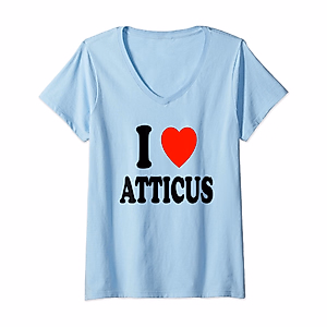 I Heart (Love) Atticus Cute Matching Couple Spouse Married V-Neck T-Shirt