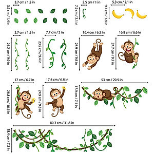 DECOWALL DS9-8053 Monkey Vines Wall Decals Kids Stickers Nursery Room Bedroom décor Living Baby Tree Removable Animal Peel Stick Jungle Art Green Home playroom Vinyl Leaves Decoration