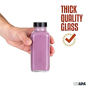 Ilyapa Glass Juice Bottles for Juicing, 12oz Glass Drinking Bottles with Lids, 12 oz Glass Bottles with Caps, 12 Ounce Glass Bottle with Lid for Juice, Milk, Coffee, Tea, Kombucha, Water - Pack of 6