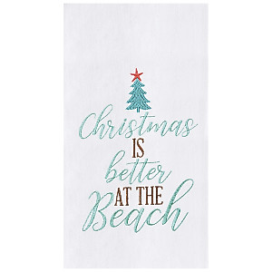 C&F Home Christmas is Better at The Beach Coastal Holiday Christmas Xmas Embroidered (Not Printed) Flour Sack Kitchen Towel Decor Decoration 18" x 27" White