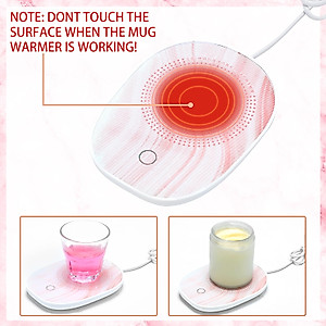 Nitial Christian Gifts God Says You are Coffee Warmer with Mug Set for Women Pink Marble Mug Warming Plate Birthday Gift Valentine's Day Gifts for Coworker Volunteer Teacher