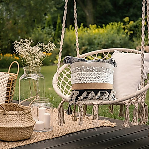 COZYDEKO Decorative Boho Pillow Cover, 18” x 18” Square, Soft Moroccan Rustic Throw with Tufted Accents, Plush Handwoven Cotton, Neutral Farmhouse Home Decor (Black)