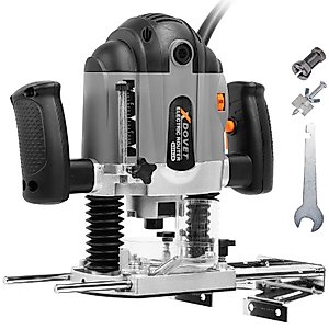 XDOVET 16000-30000 RPM Electronic Plunge Woodworking Router, 6 Variable Speeds Wood Router Tool, 1.7 HP 10-Amp Plunge Woodworking Router Kit with Parallel Guide and Vacuum Adaptor, 1200W