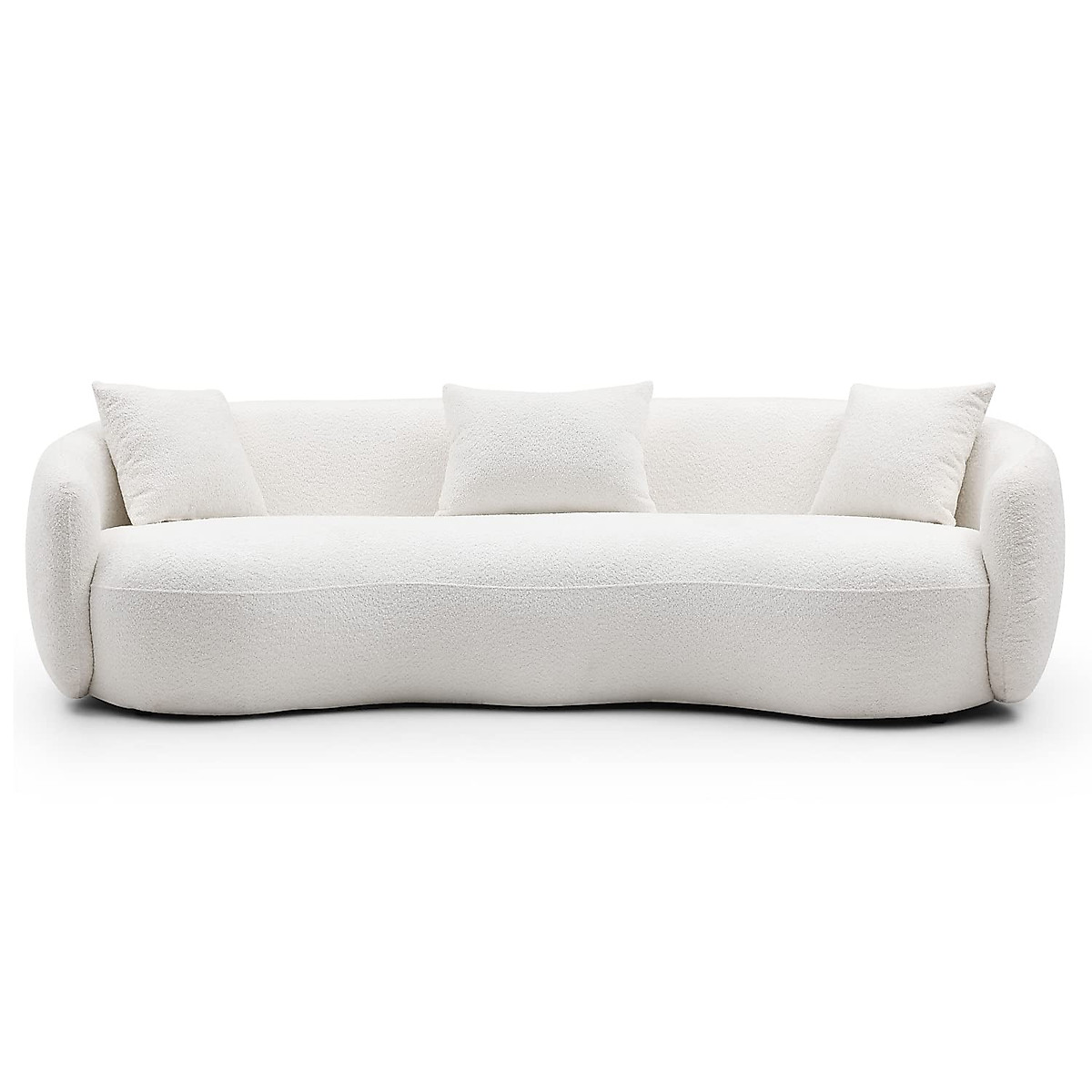 JUSTONE 94" Mid Century Modern Curved Living Room Sofa, 3-Seat Boucle Fabric Couch for Bedroom, Office, Apartment, Beige