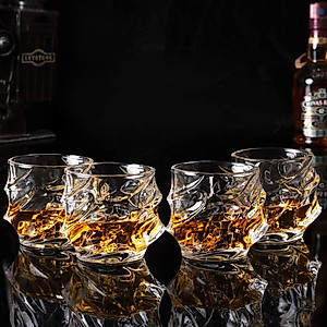 KANARS Old Fashioned Whiskey Glasses 11 Oz - Emperor Rocks Glasses Set of 4 for Bourbon Cocktail Scotch Snifter Malt Cognac - Heavy Crystal Bar Glassware - Unique Men Gift