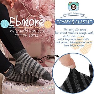 EBMORE Baby Toddlers Ankle Non Slip Grips Socks for Infant Boys Girls Kids Anti Skid Cotton Socks (Grey Striped（12 Pairs）,1-3 Y)
