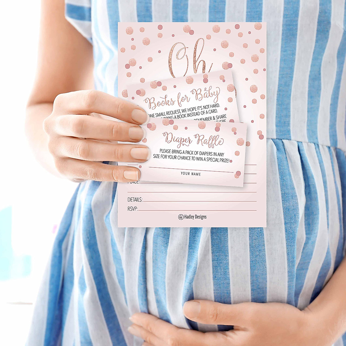 25 Blush Rose Gold Girl Oh Baby Shower Invitations, 25 Books For Baby Shower Request Cards, 25 Baby Shower Diaper Raffle Tickets For Baby Shower Girl, Cute Shabby Chic Write in Diaper Raffle Cards