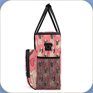 Cartoon Pugs Dogs Coffee Maker Carring Bag Pink Background Travel Carrying Tote Bag Compatible with Keurig K-Mini or K-Mini Plus Portable Single Serve Coffee Brewer Case with Pockets for K-cup Pods