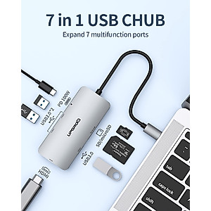 USB C Hub 7in1 UPGROW MacBook Pro Adapter USB C Dongle, 4K HDMI USB3.0 SD/TF Card Reader 100W PD (Latest Version)
