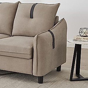 Pingliang Home 80" Sectional Sofas for Living Room, 3 Seat L Shaped Couch with Reversible Ottoman, Modern Linen Fabric Small Sectional Couch for Apartment Small Space, Beige