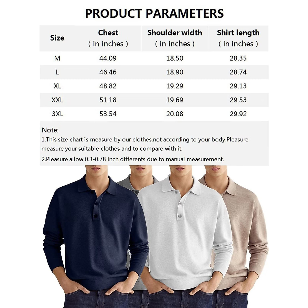 Mens Outdoor Polo Shirt Thick Golf Pullovers Long Sleeve Skin Friendly Thermal Fabric 2XL Grey